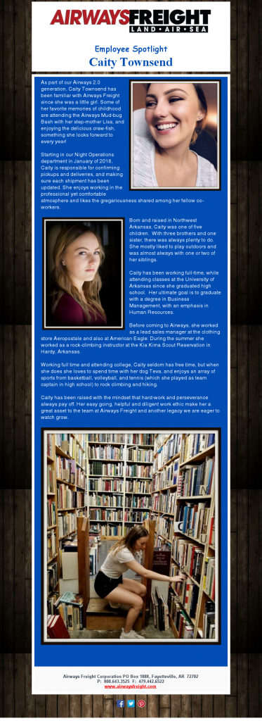 Employee Spotlight - Caity Townsend • Airways Freight | Logistics ...